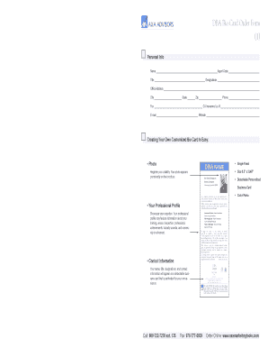 Fillable Online DBA Bio Card Order Form - baxamarketingtoolsbbcomb Fax ...