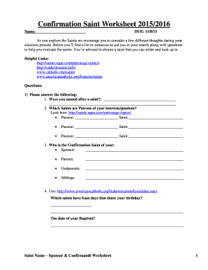 Fillable Online Confirmation Saint worksheet - Our Lady of the Lake Fax ...