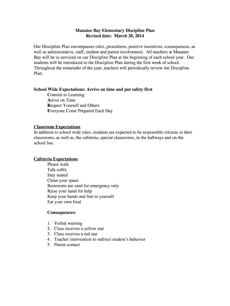 Fillable Online manateebayelementary Manatee Bay Elementary Discipline Plandocx ...