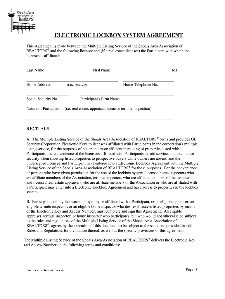 Fillable Online Electronic lockbox system agreement - Shoals Area ...