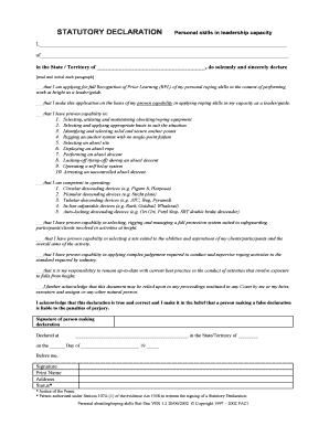 Fillable Online paci com STATUTORY DECLARATION Personal skills in ...