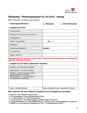 Ausfüllbar Online Reisepass, Personalausweis f r ein Kind - Antrag (pdf ...