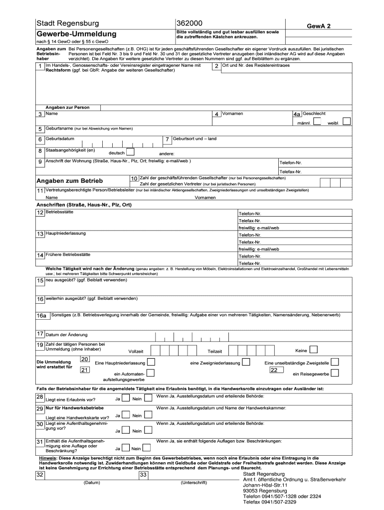 Ausfüllbar Online Gewerbe-Ummeldung Bitte vollstndig und gut lesbar Fax ...