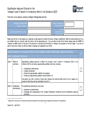 Fillable Online Qualification Approval Criteria for the 1st4sport Level 2 Award in Introductory ...