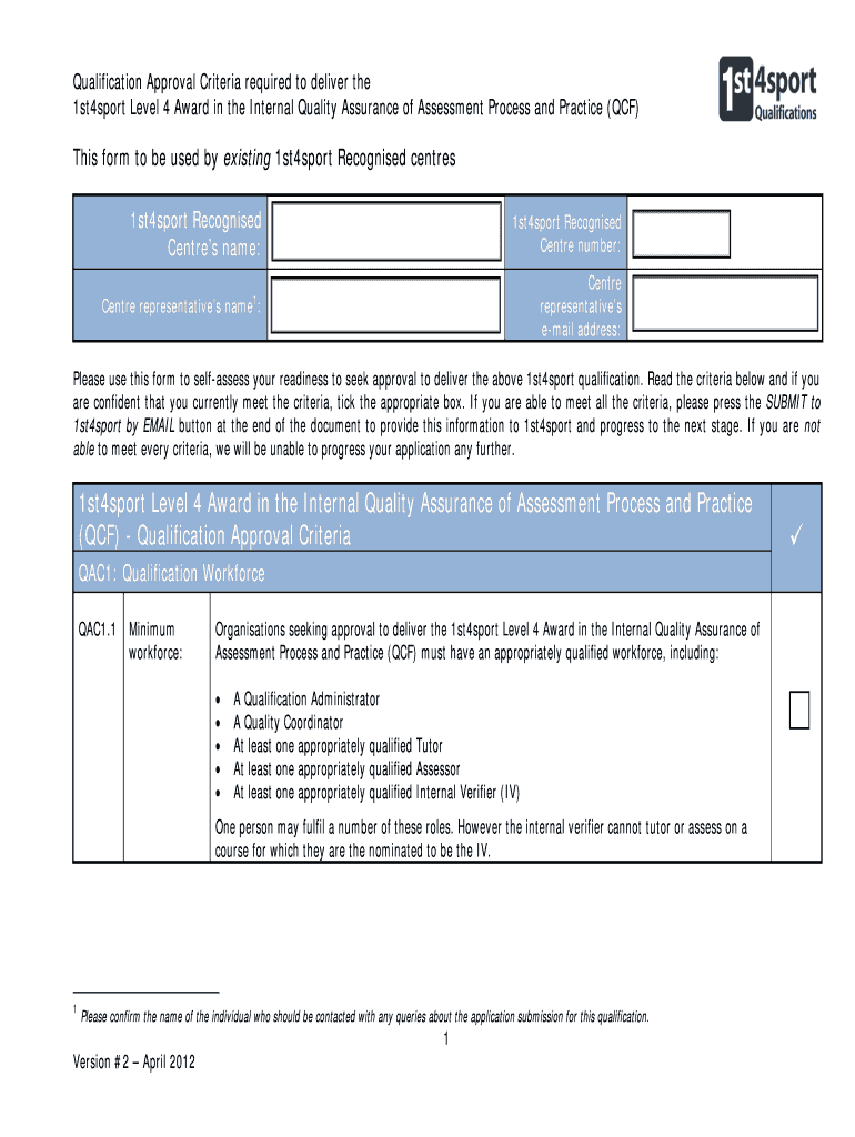 Fillable Online Qualification Approval Criteria required to deliver the ...