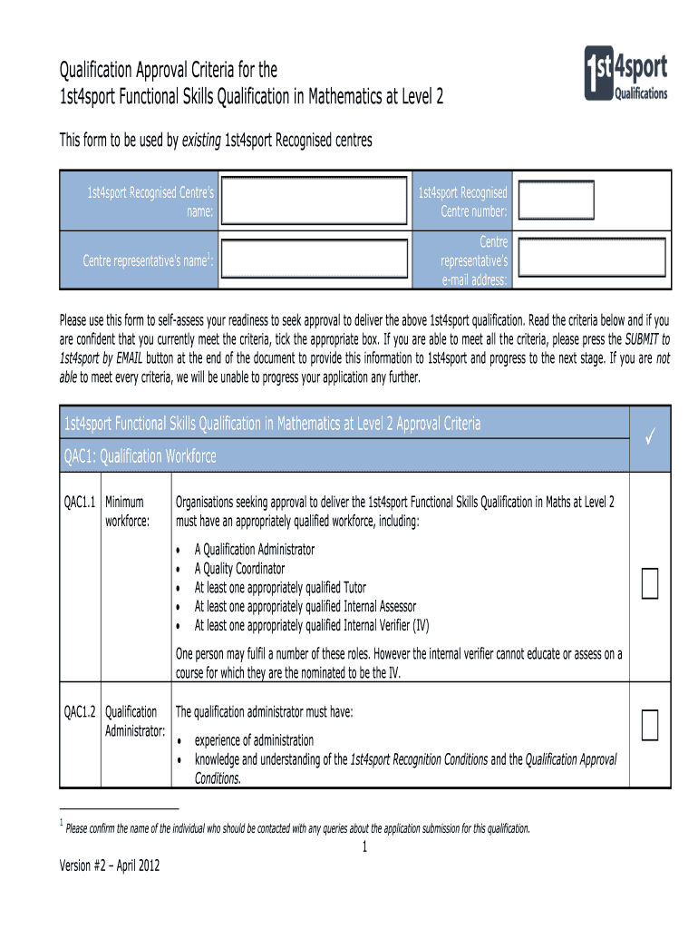Fillable Online Qualification Approval Criteria for the 1st4sport ...