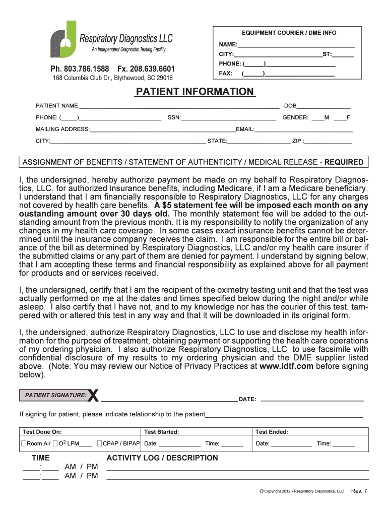 Fillable Online PPS Oximetry AOB - Respiratory Diagnostics, LLC Fax ...