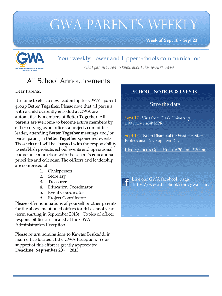 Fillable Online gwa ac GWA WEEKLY SEPT16 ENG.docx - gwa ac Fax Email Print - pdfFiller