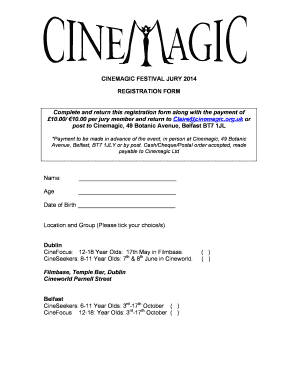 Fillable Online cinemagic org Complete and return this registration ...