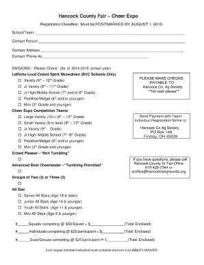 Fillable Online hancockfairgrounds Hancock County Fair Cheer Expo ...