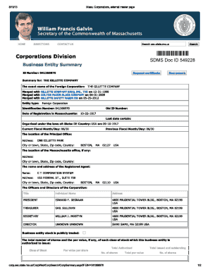 Fillable Online MA CORPORATIONS DIVISION BUSINESS ENTITY SUMMARY ...