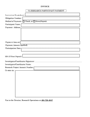 Fillable Online INVOICE VA RESEARCH PARTICIPANT PAYMENT Invoice Number ...