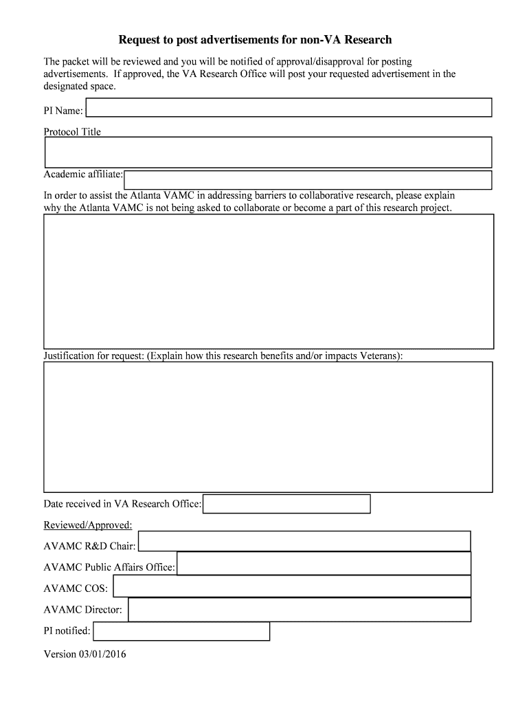 Fillable Online Atlanta VAMC Request to post advertisements for non-VA Research Fax Email Print ...