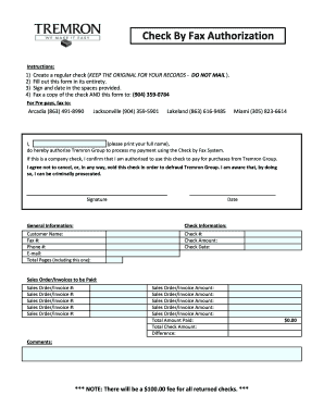 Fillable Online Check By Fax Authorization - bTremronb Fax Email Print ...
