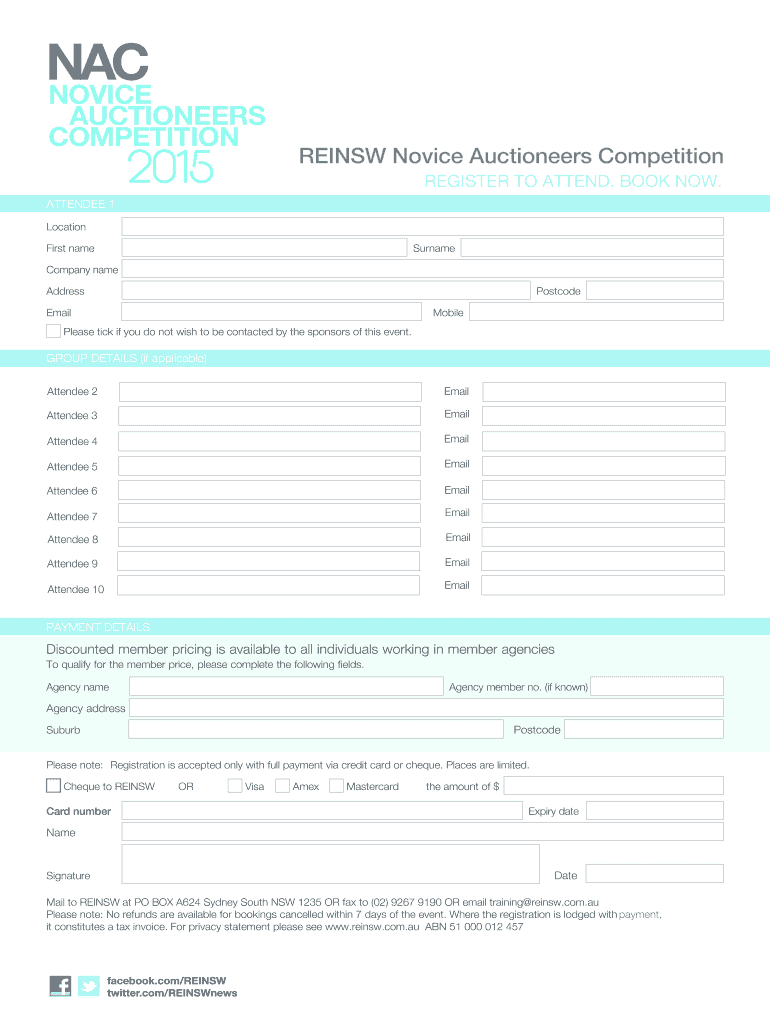 Fillable Online REINSW Novice Auctioneers Competition Fax Email Print ...