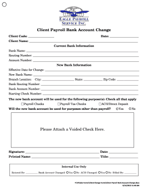 Fillable Online Client Payroll Bank Account Change Please Attach a ...