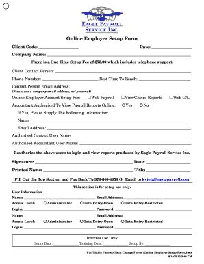 Fillable Online Online Employer Setup Form - wwwbeaglepayrollb Fax ...