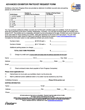 Fillable Online ADVANCED EXHIBITOR PINTICKET REQUEST FORM Fax Email Print - pdfFiller