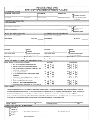 Fillable Online HADDON SAVINGS BANK FIRST MORTGAGE MODIFICATION ...