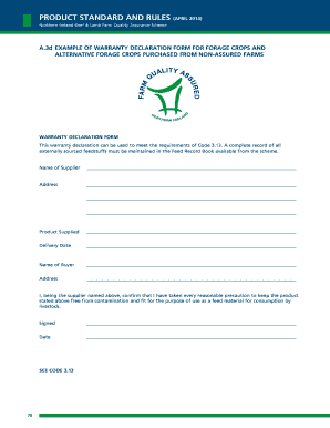 Fillable Online A3d EXAMPLE OF WARRANTY DECLARATION FORM FOR FORAGE ...