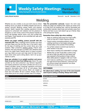 Fillable Online Toolbox Talks Weekly Safety Meeting for December b2013b ...
