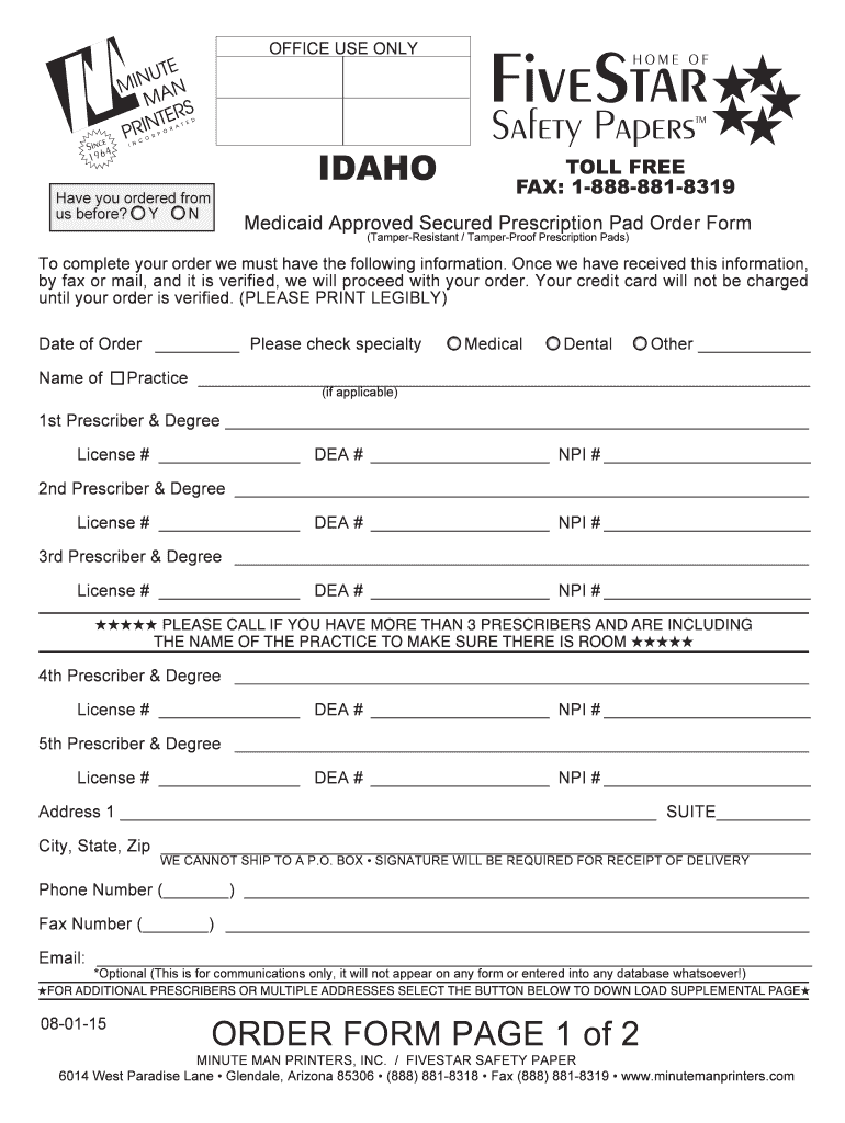 Fillable Online Order Rx Pads by Fax Mail Tamper Resistant Rx Pads Fax ...