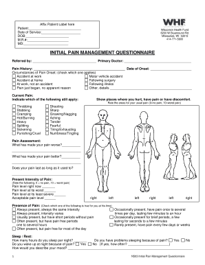 Fillable Online whfund Initial Pain Management Questionnaire ...