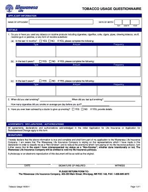 Fillable Online Tobacco Usage Questionnaire - no bordersdoc Fax Email ...