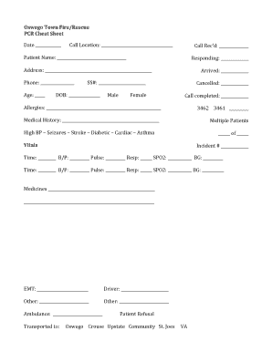 Fillable Online PCR Cheat sheet - Oswego Town Fire Department Fax Email ...