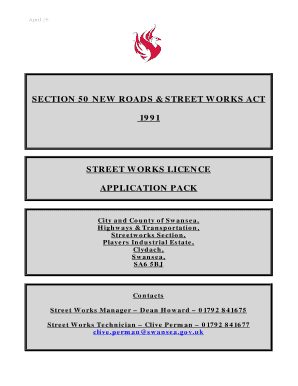 Fillable Online Streetworks Licence Guidance and Application (PDF, 68kb ...