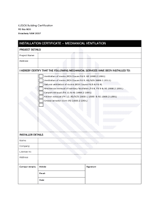 Fillable Online Installation bcertificateb mechanical ventilation ...