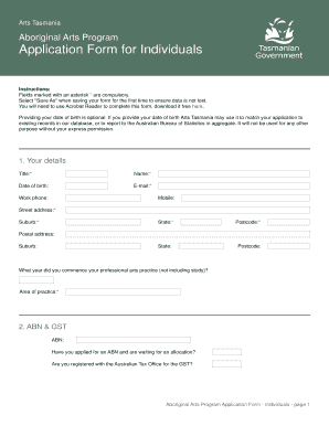 Fillable Online arts tas gov Aboriginal Arts Program - Application Form ...