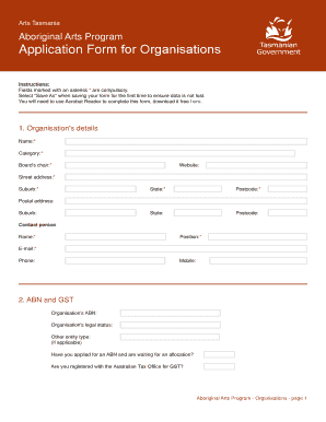 Fillable Online arts tas gov Aboriginal Arts Program - Application Form ...