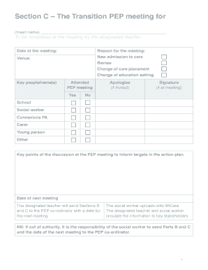 Fillable Online mewan Section B Transition PEP Section B1 School ...