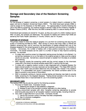Fillable Online newbornscreening on Storage and Secondary Use of the ...
