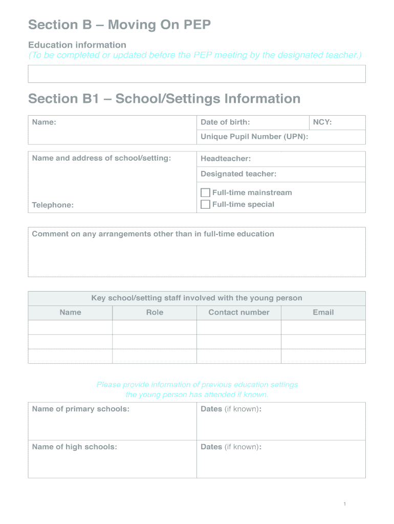 Fillable Online mewan Section B Moving On PEP Section B1 School ...
