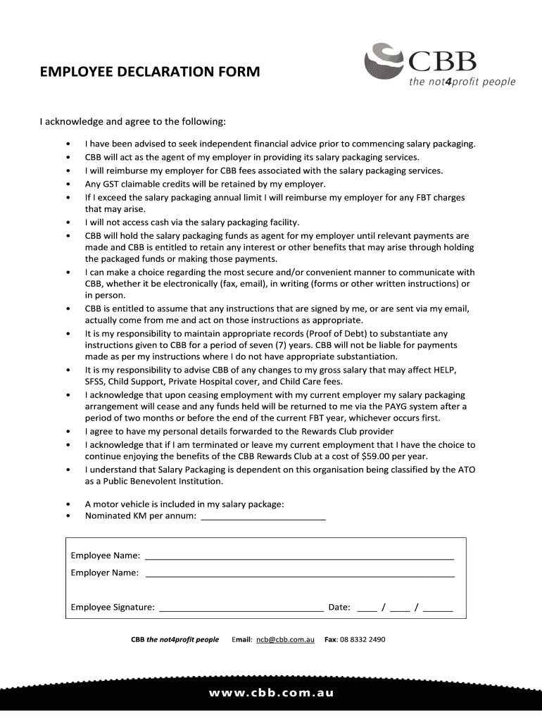 Fillable Online Employee Declaration Form - bCBBb Fax Email Print ...