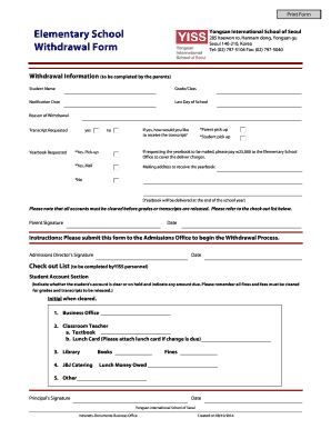 Fillable Online Elementary School Withdrawal Form - Yongsan ...