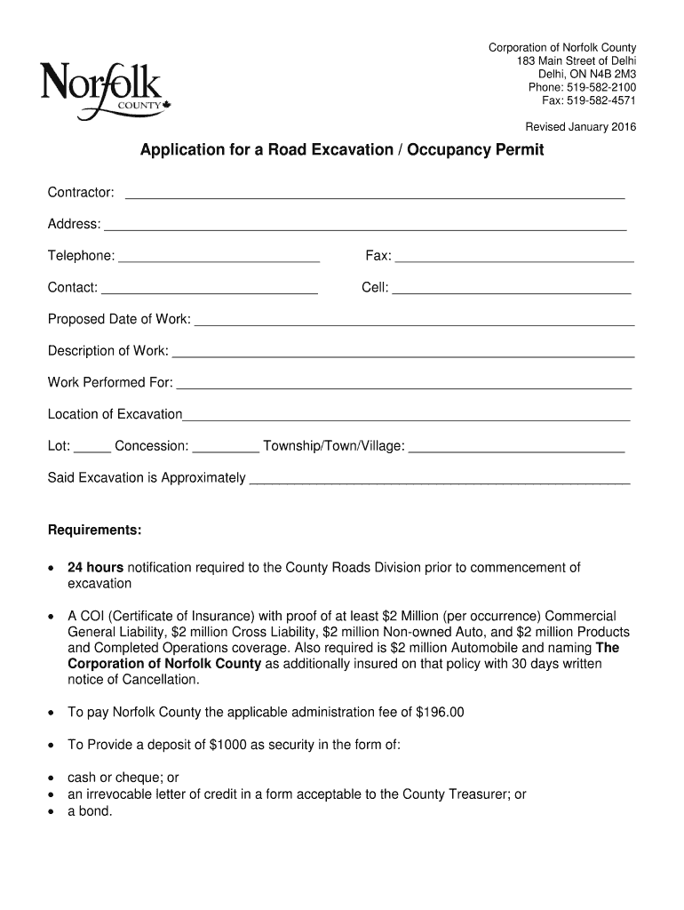 Fillable Online norfolkcounty Application for a Road Excavation Occupancy Permit Fax Email Print ...