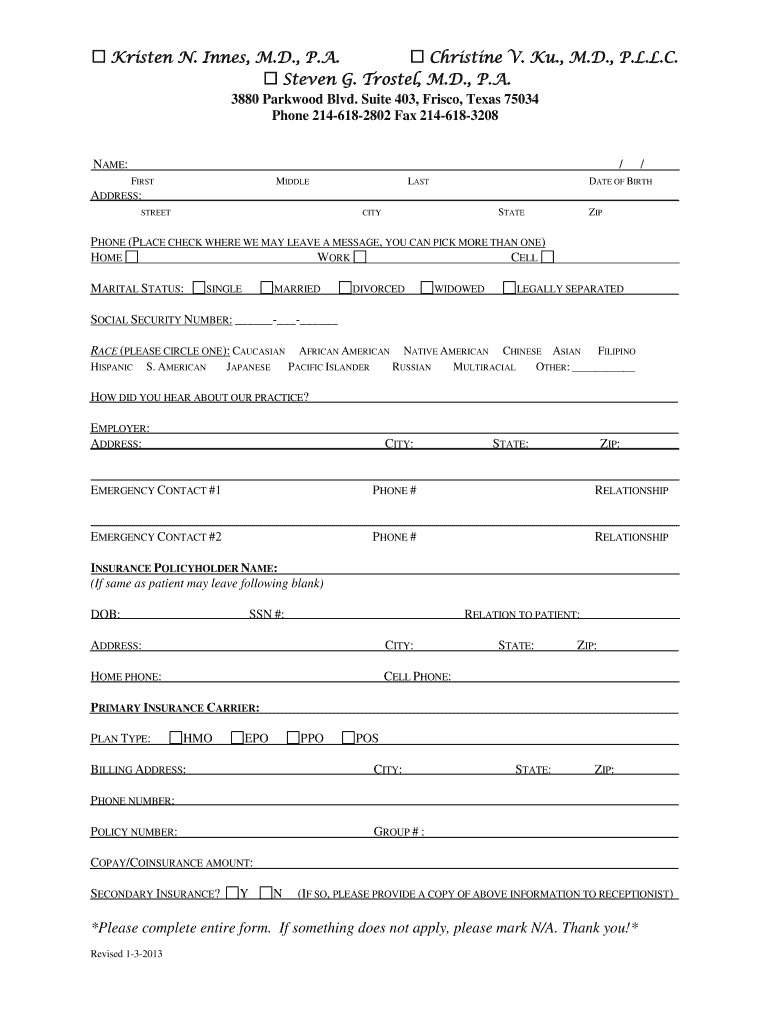 Fillable Online New Patient Packet - Kristen Innes OBGYN Logo Fax Email ...