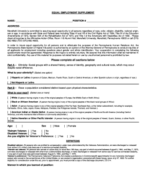 Fillable Online mansfield EQUAL EMPLOYMENT SUPPLEMENT Fax Email Print ...