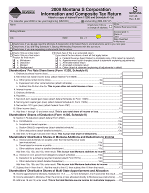 Fillable Online revenue mt 2008 Montana S Corporation Information and Composite Tax Return. CLT ...