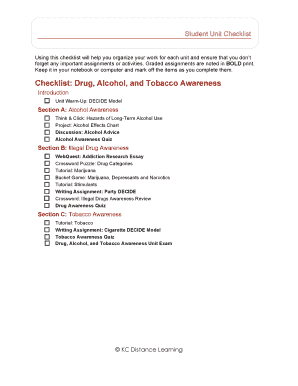 Fillable Online Checklist Drug Alcohol and Tobacco Awareness Fax Email ...