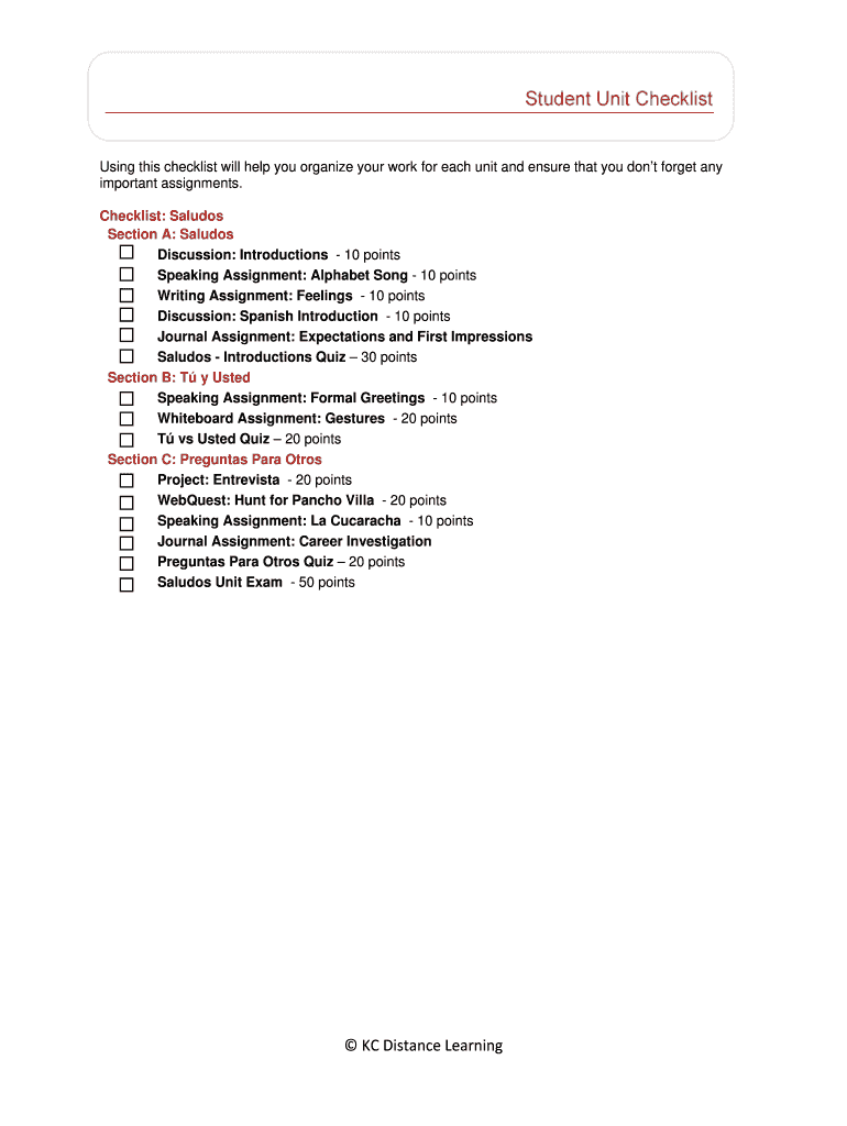 Fillable Online Using this checklist will help you organize your work ...
