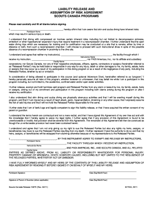 Fillable Online LIABILITY RELEASE AND - Scouts Canada Fax Email Print ...