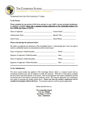 Fillable Online cambridgeclassical Administrator Reference Form - The ...