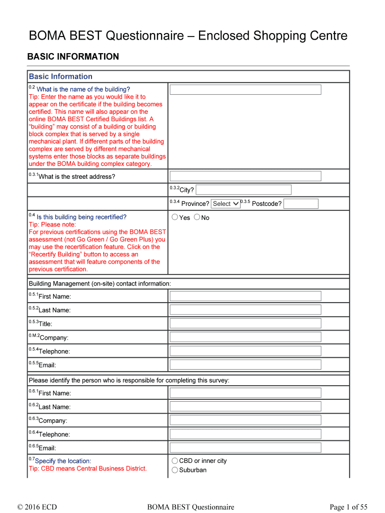 Fillable Online BOMA BEST Questionnaire Enclosed Shopping Centre Fax ...