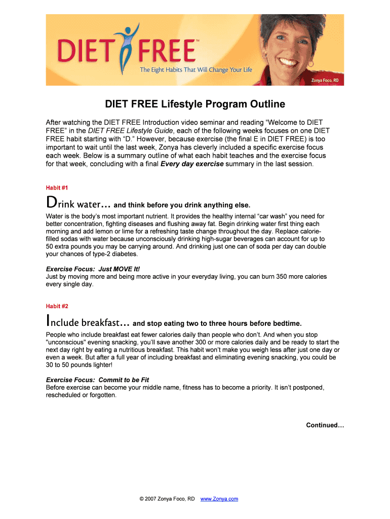 Fillable Online DIET FREE Lifestyle Program Outline Fax Email Print ...