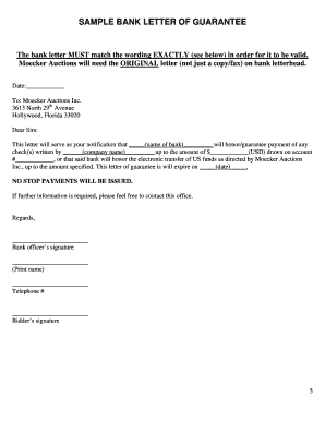 Fillable Online SAMPLE BANK LETTER OF GUARANTEE - Moecker Auctions Fax ...