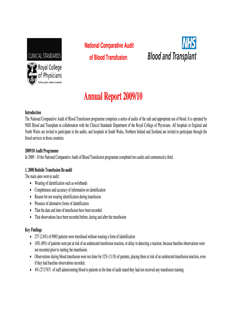 Fillable Online The National Comparative Audit of Blood Transfusion ...